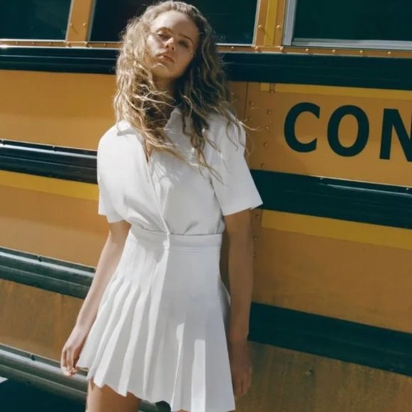 Zara | Dresses | Nwt Zara Box Pleat Jumpsuit Dress Shirt Dress White ...